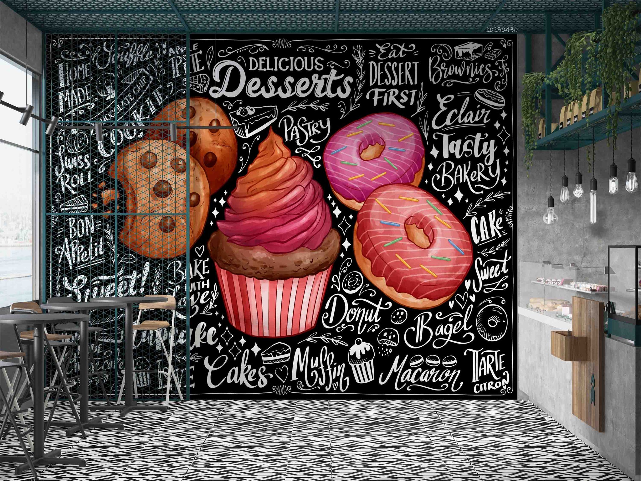 3D Chalkboard Background Dessert Donut Wall Mural Wallpaper GD 5287 ...