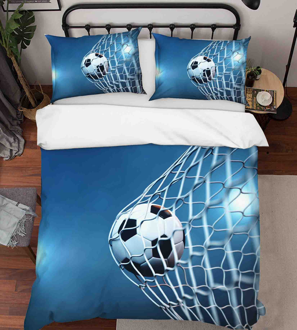 3D Blue Football Soccer Goal Quilt Cover Set Bedding Set Duvet Cover P ...