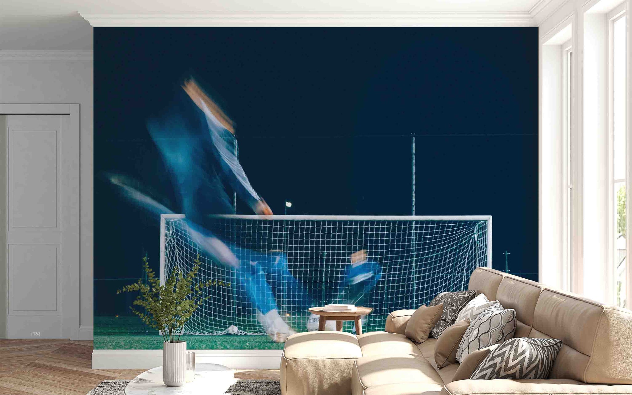 3D Soccer Field Player Kicking Goal Wall Mural Wallpaper GD 4656 ...