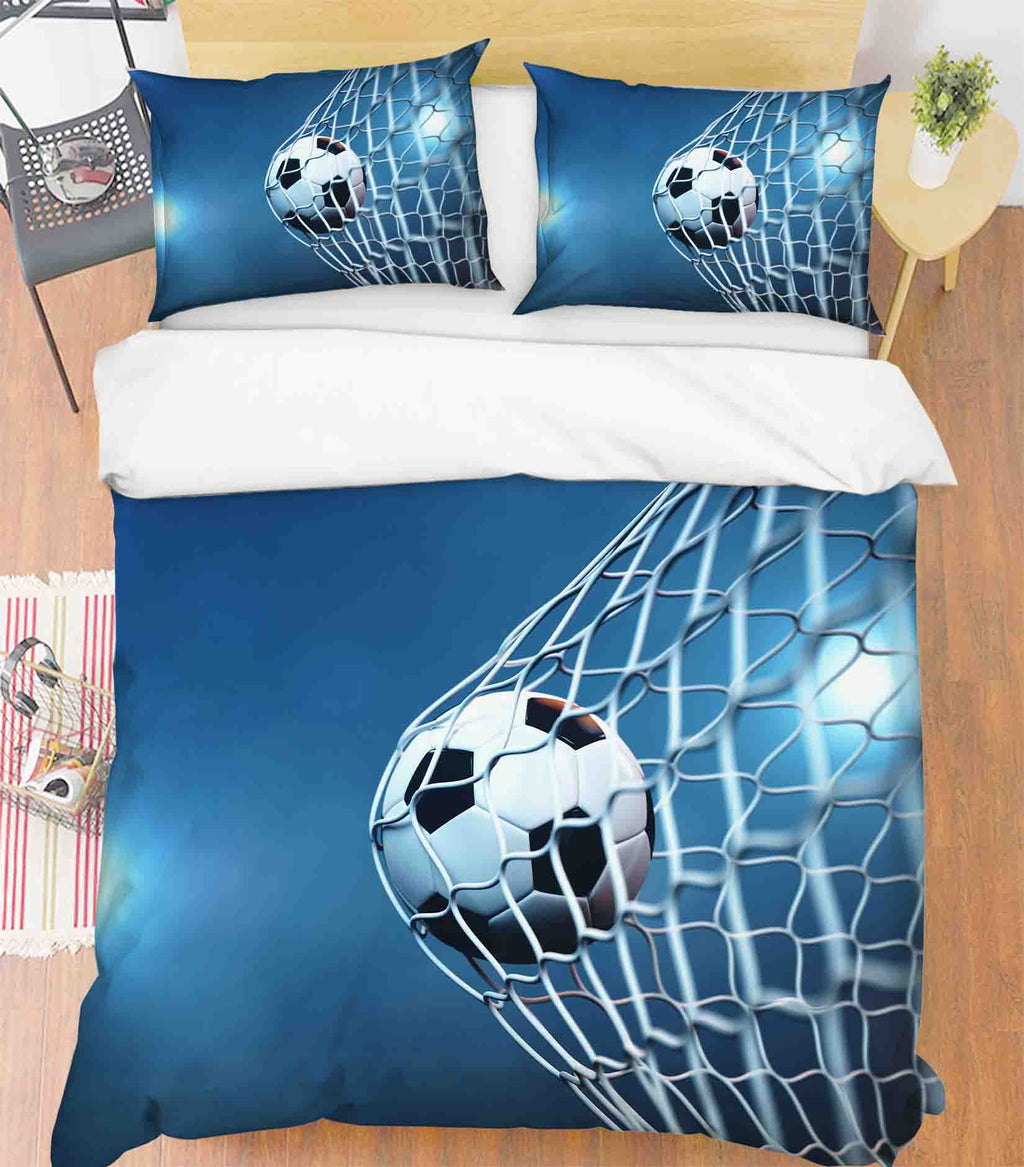 3D Blue Football Soccer Goal Quilt Cover Set Bedding Set Duvet Cover P ...