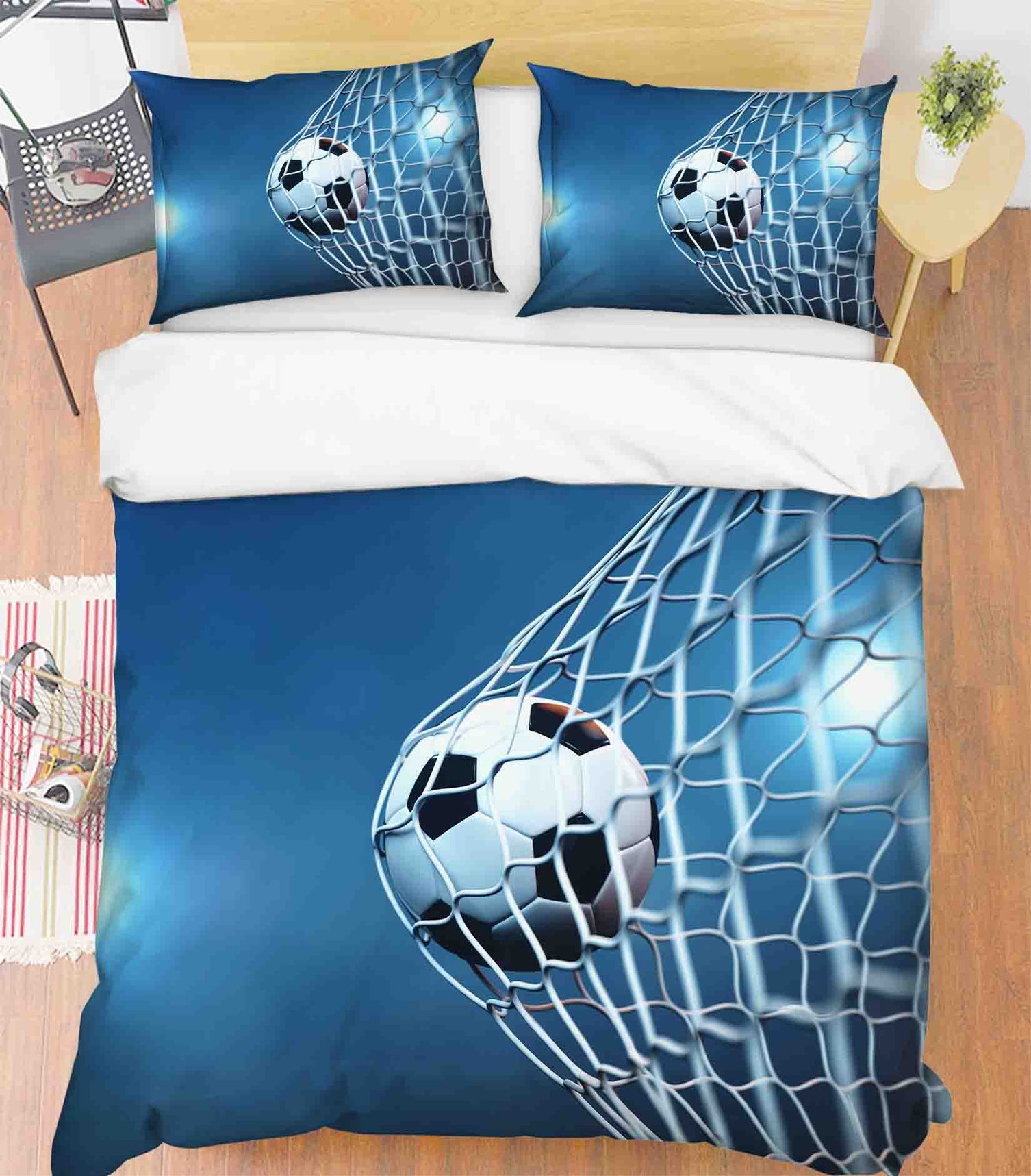 3D Blue Football Soccer Goal Quilt Cover Set Bedding Set Duvet Cover P ...