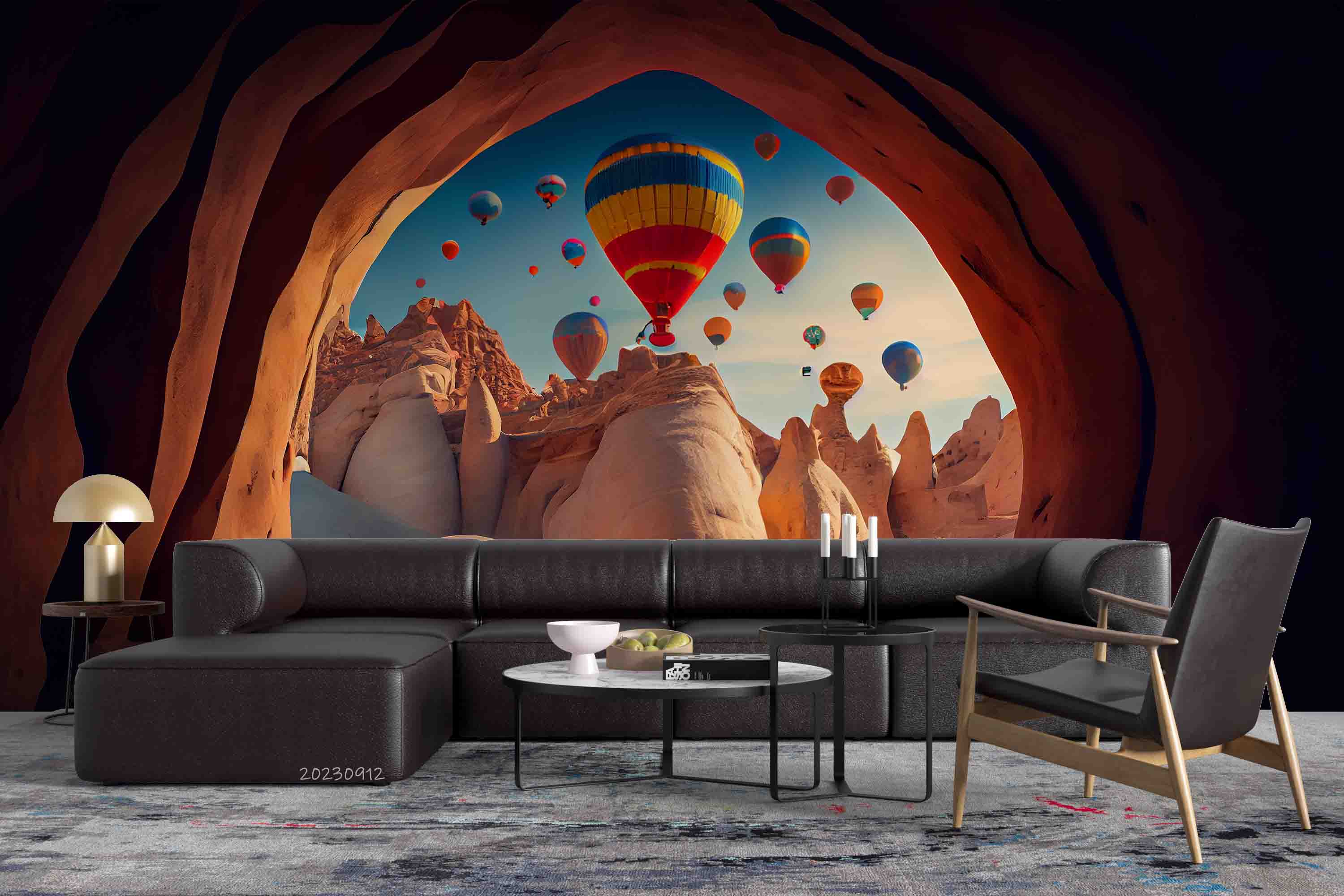 3D Cave Sand Hydrogen Balloon Road Sky Wall Mural Wallpaper YXL 2594 ...