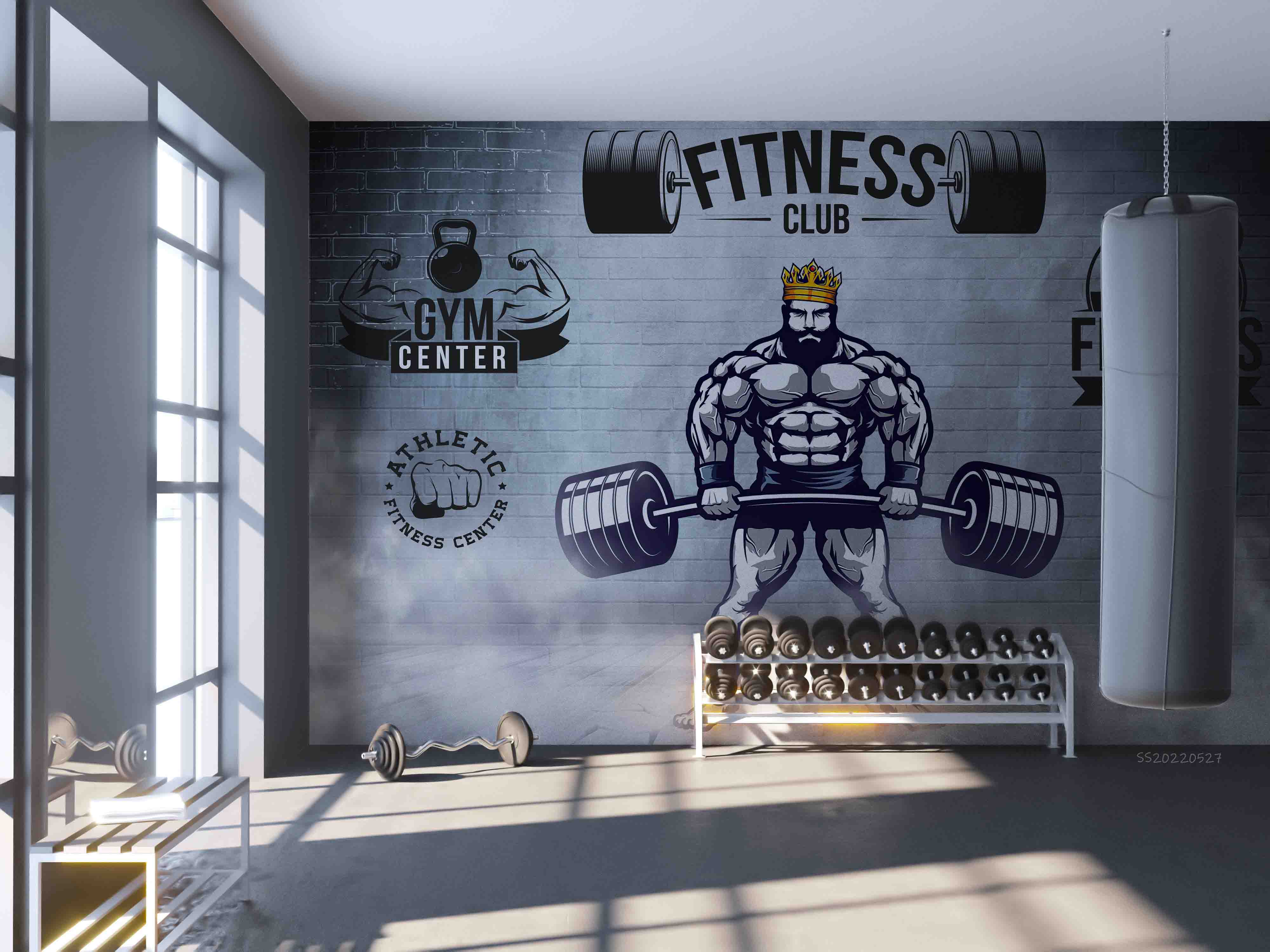 3D Bodybuilder Barbell Brick Wall Background Wall Mural Wallpaper GD 4 ...