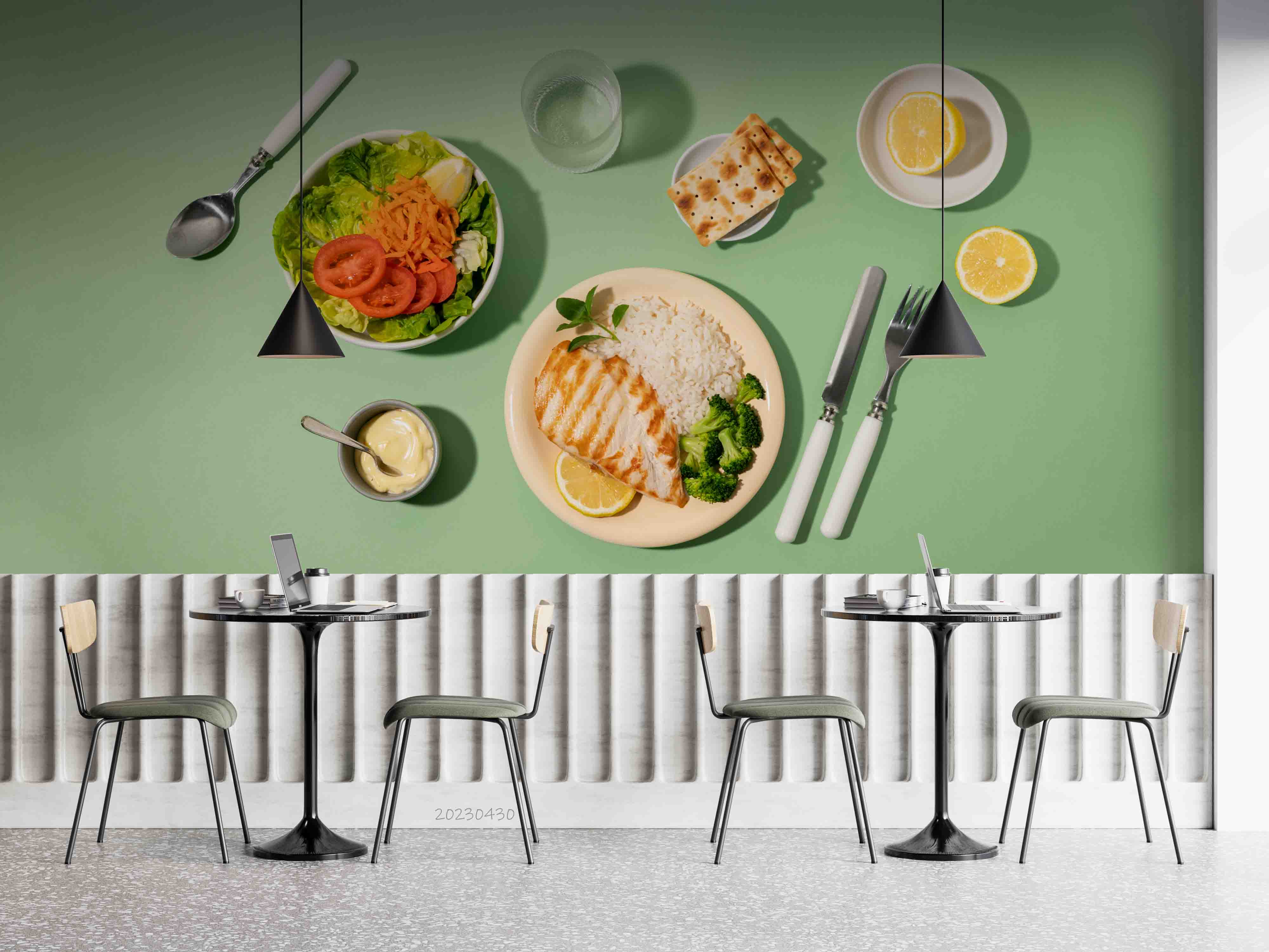 3D Meal Vegetable Fruit Rice Biscuit Wall Mural Wallpaper GD 5274 ...