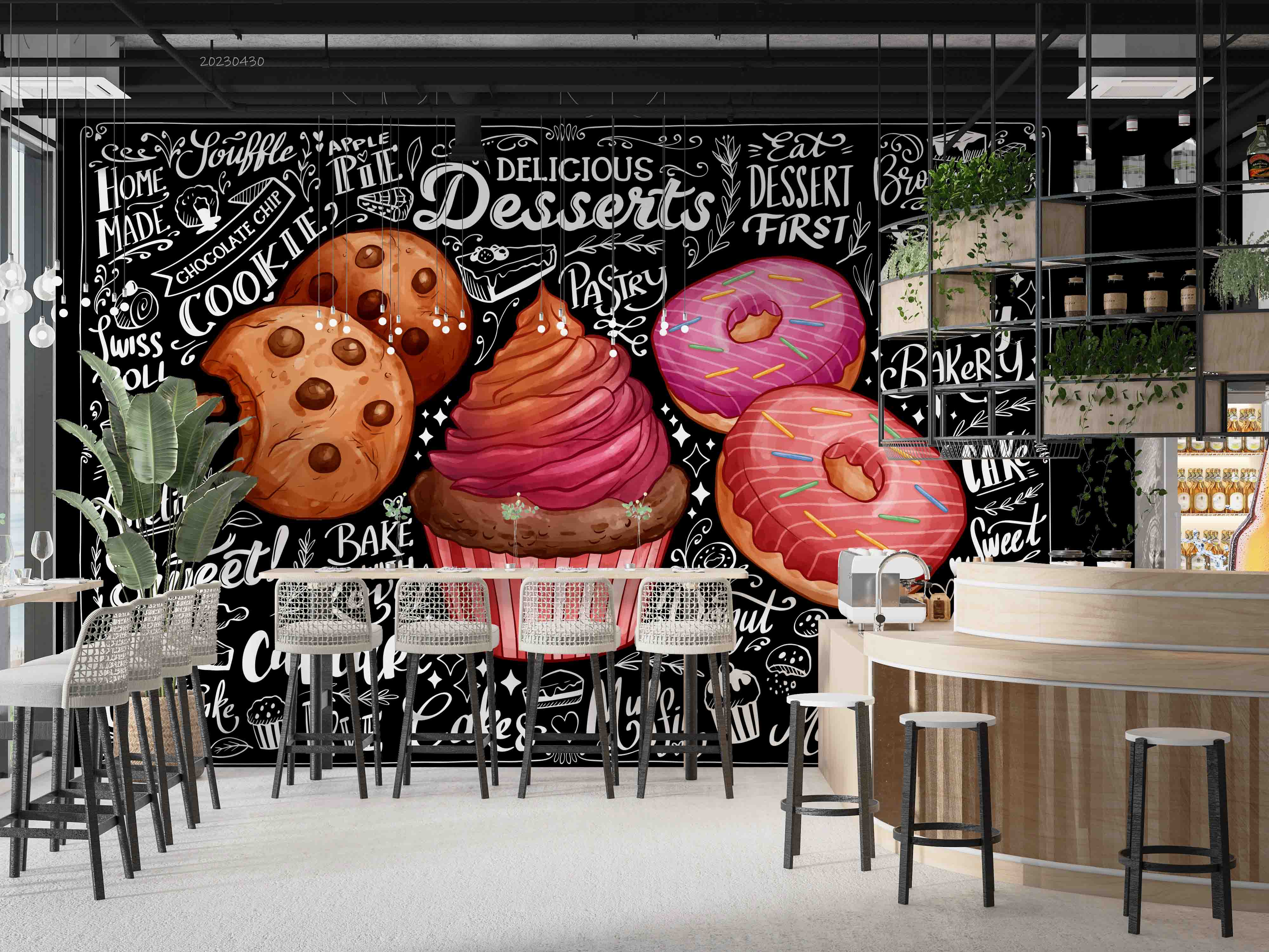 3D Chalkboard Background Dessert Donut Wall Mural Wallpaper GD 5287 ...