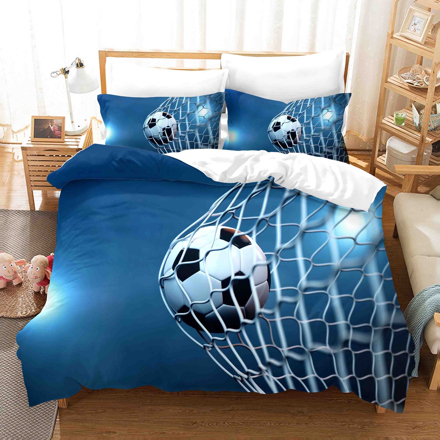 3D Blue Football Soccer Goal Quilt Cover Set Bedding Set Duvet Cover P ...