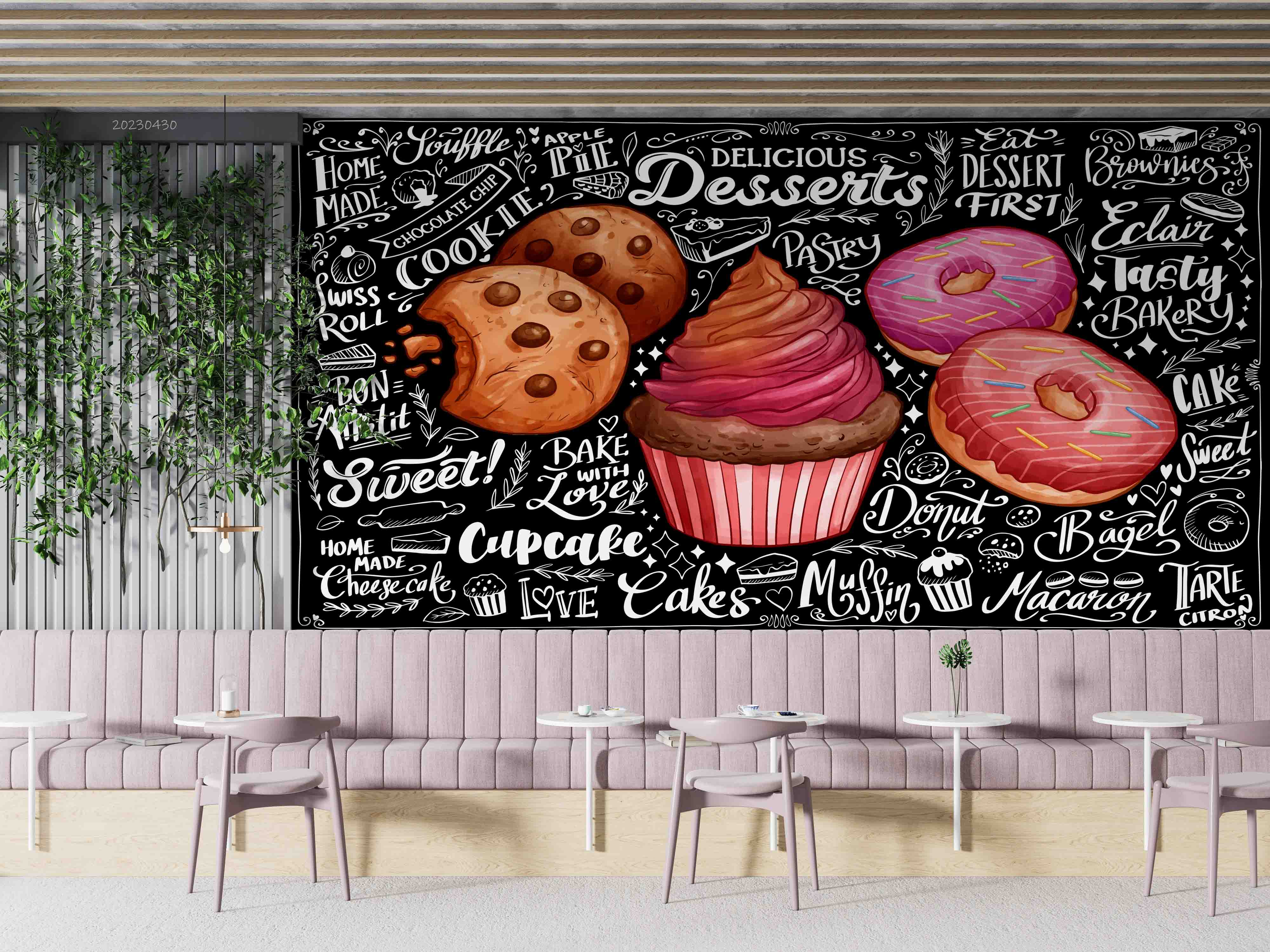 3D Chalkboard Background Dessert Donut Wall Mural Wallpaper GD 5287 ...