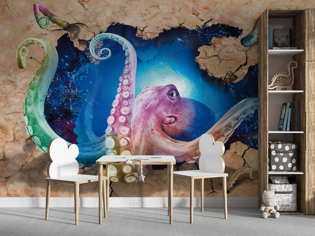 3D Cave Underworld Huge Octopus Wall Mural Wallpaper GD 3851 ...