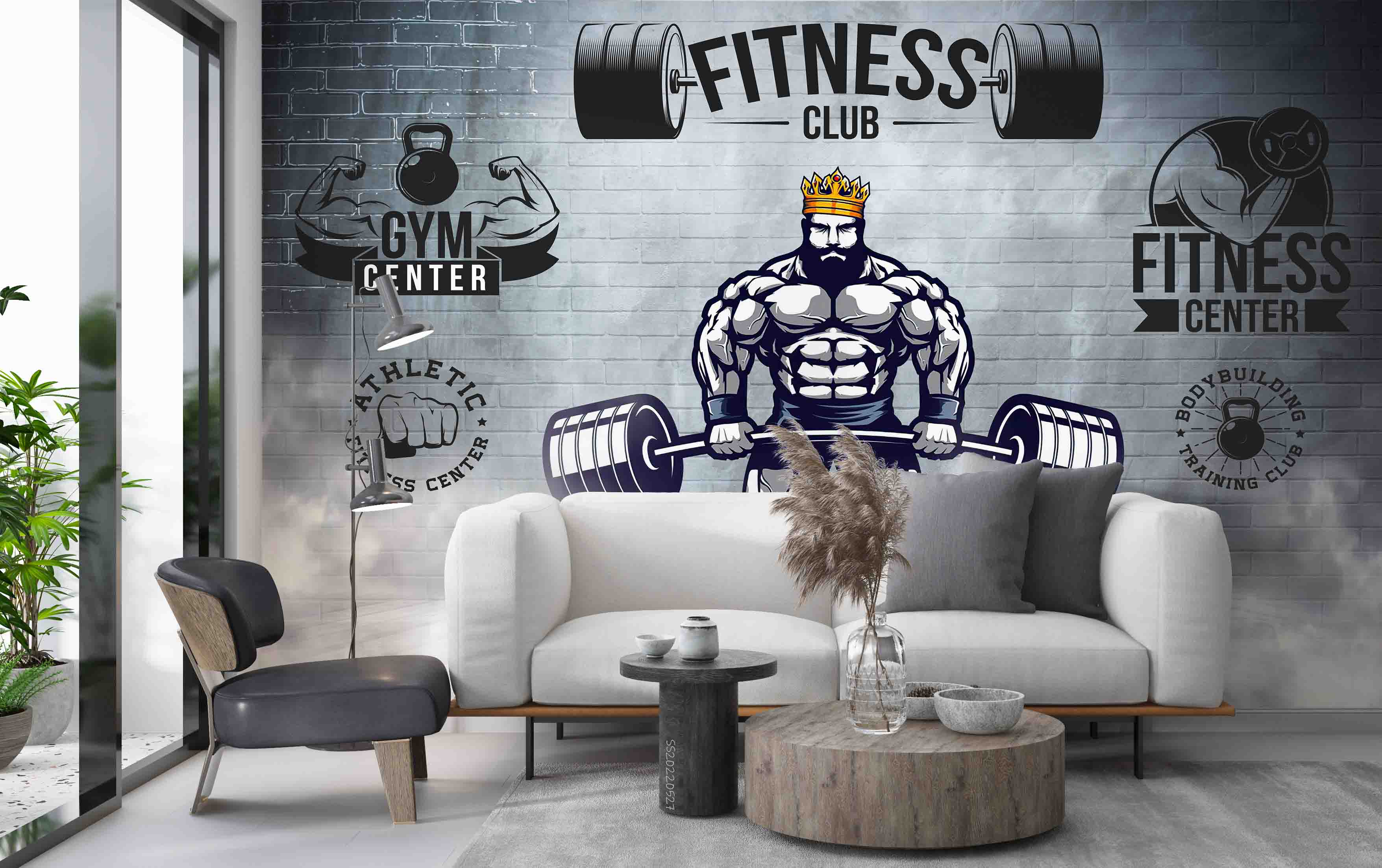 3D Bodybuilder Barbell Brick Wall Background Wall Mural Wallpaper GD 4 ...