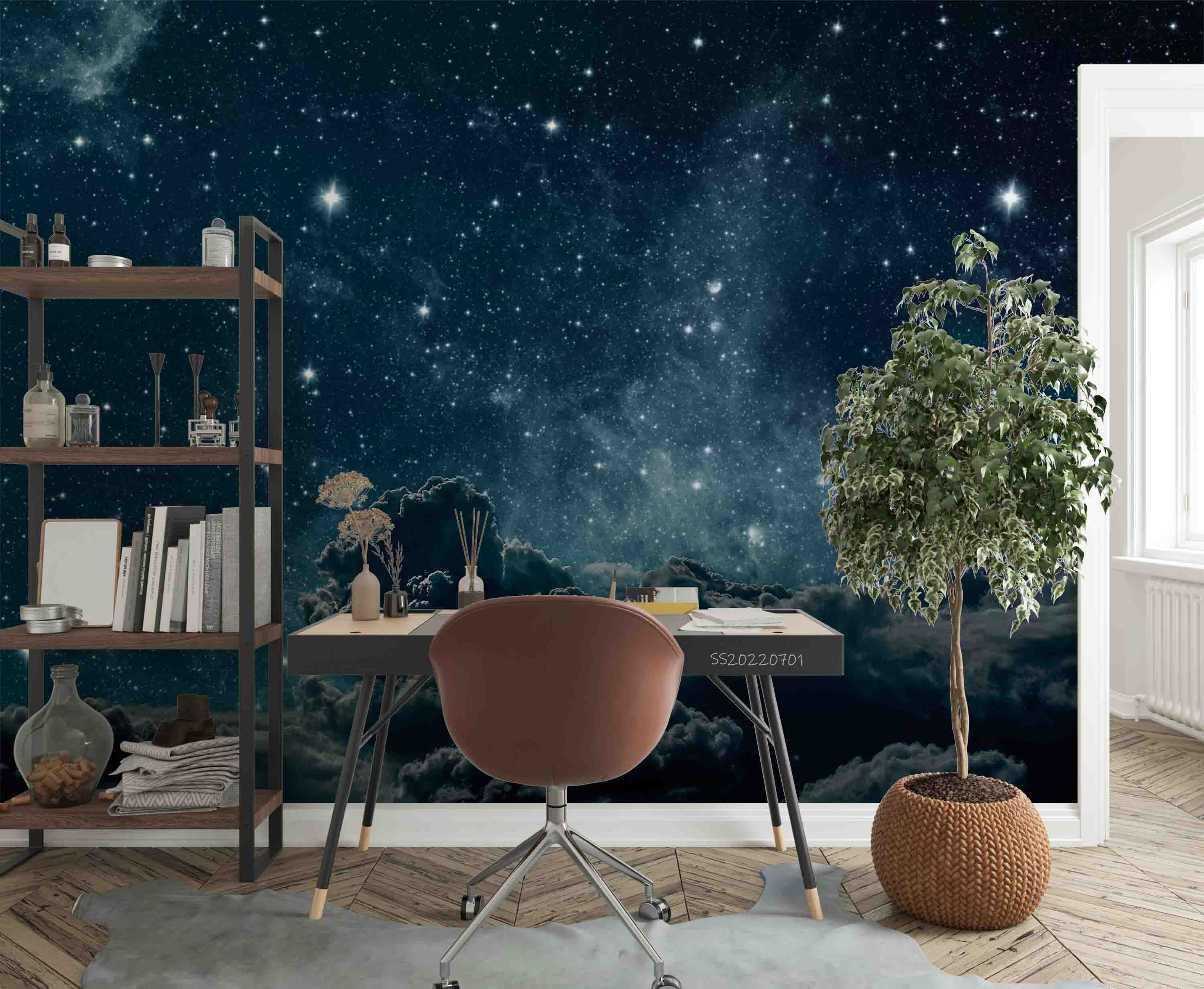 3D Night Sky Stars Moon Cloud Background Wall Mural Wallpaper GD 5016 ...
