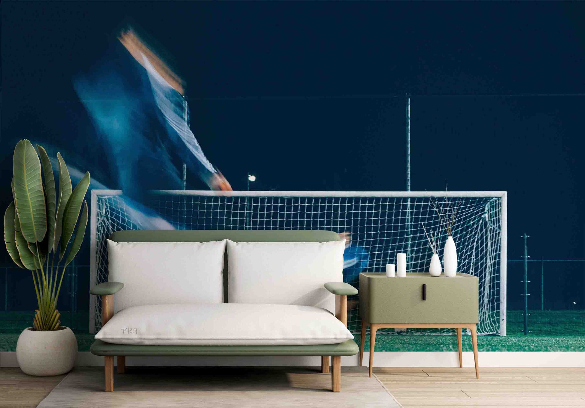 3D Soccer Field Player Kicking Goal Wall Mural Wallpaper GD 4656 ...