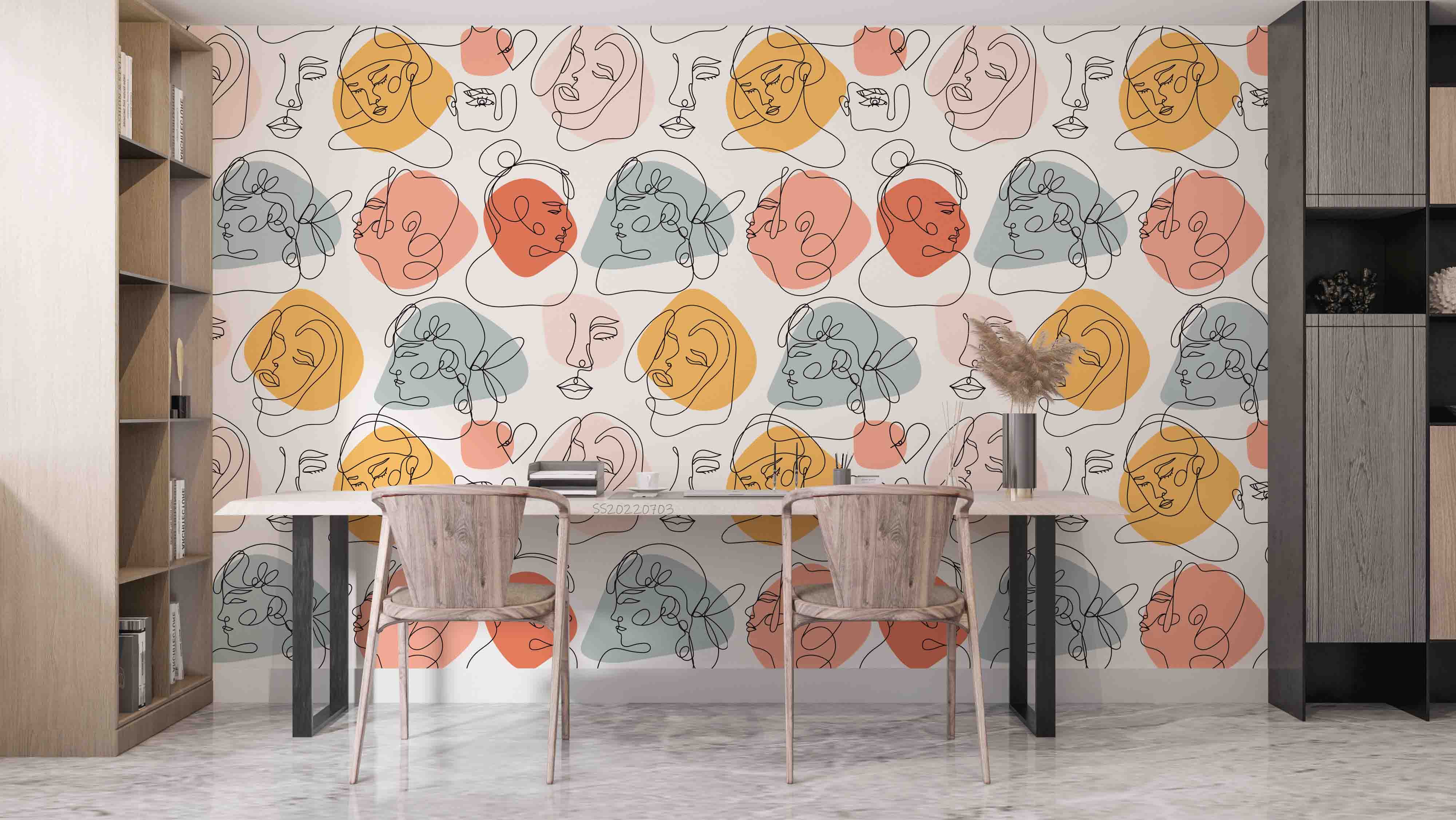 3D Beautiful Women Face Line Art Wall Mural Wallpaper GD 1066 ...