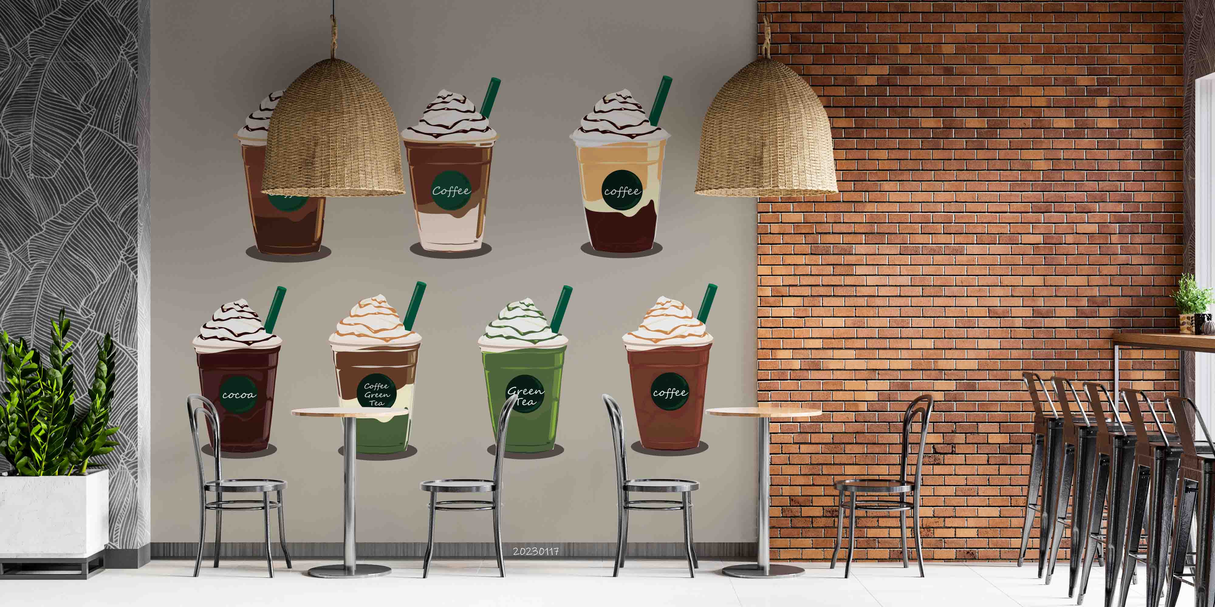 3D Bubble Tea Coffee Green Tea Wall Mural Wallpaper GD 1635 ...