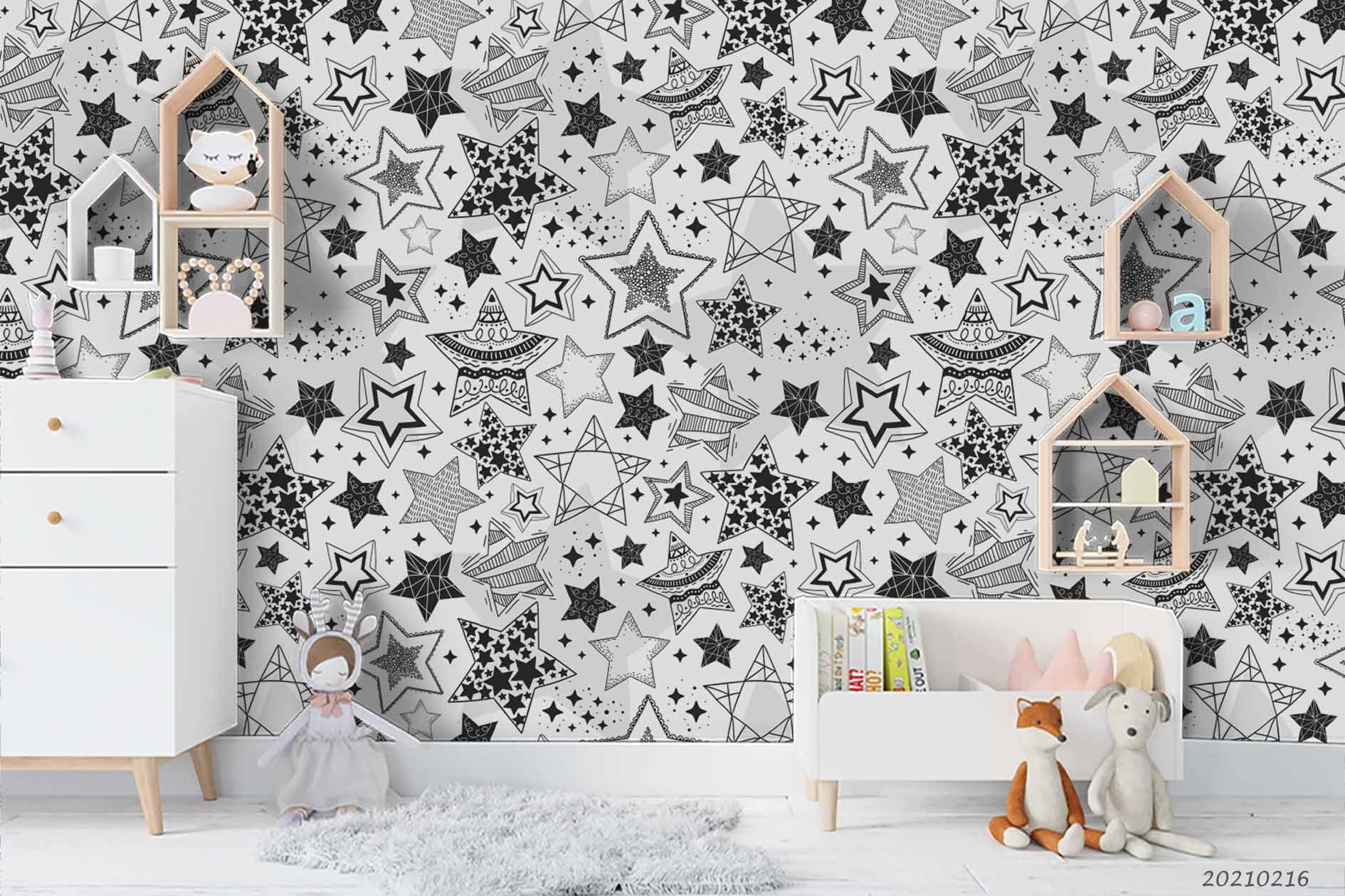 3D Hand Drawn Grey Star Wall Mural Wallpaper LQH 2 – Jessartdecoration
