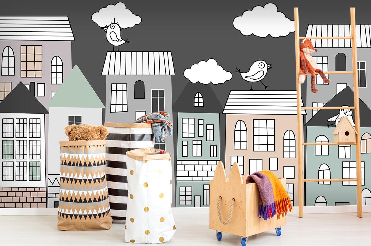 3D Hand Drawn Cartoon House Wall Mural Wallpaper LQH 72 – Jessartdecoration