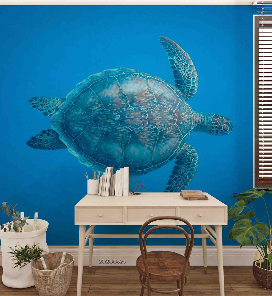 3D Blue Sea Turtle Wall Mural Wallpaper 06 LQH | Jessartdecoration
