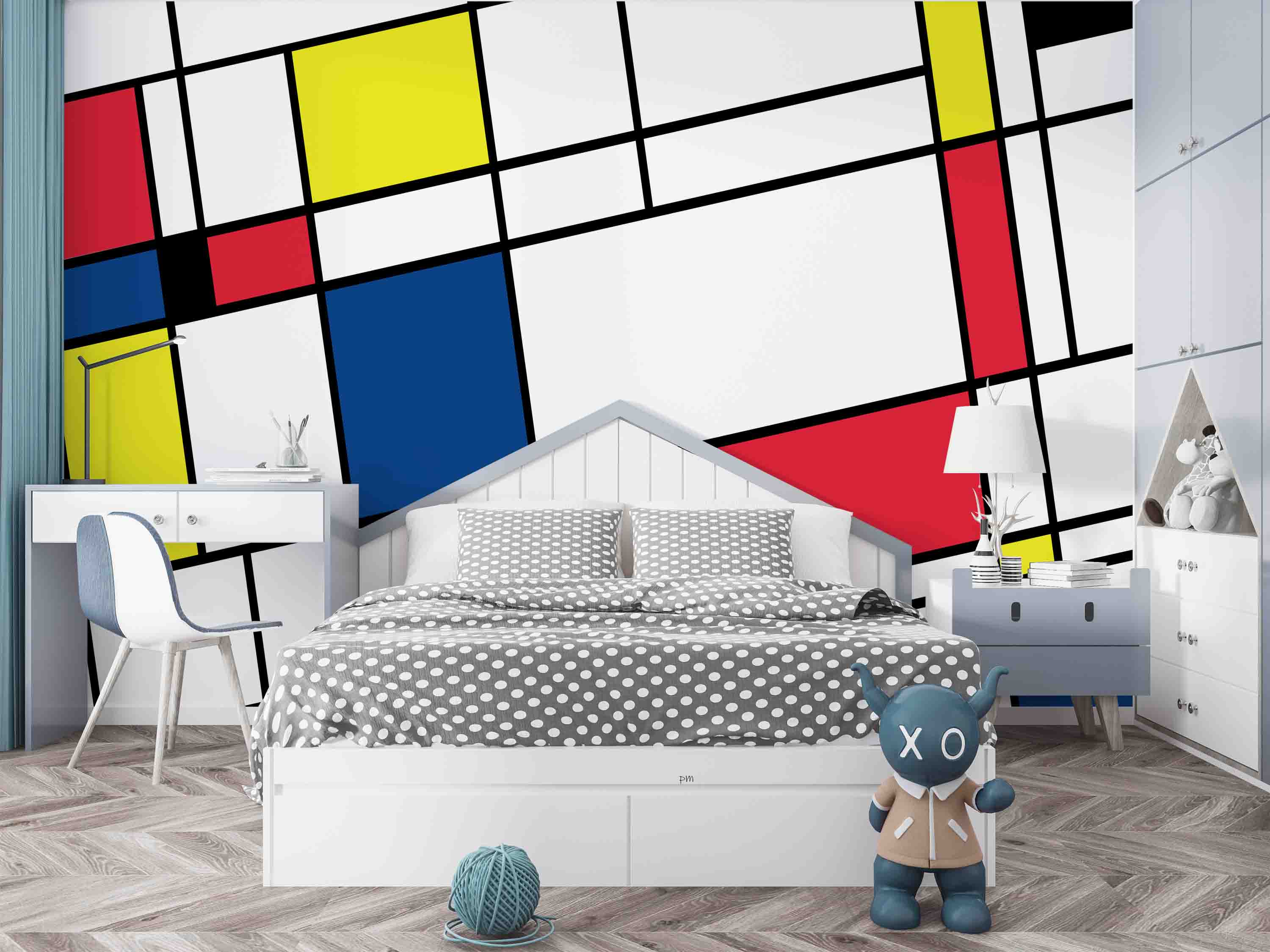 3D Modern Piet Mondrian Style Geometric Colorful Squares Wall Mural Wa ...