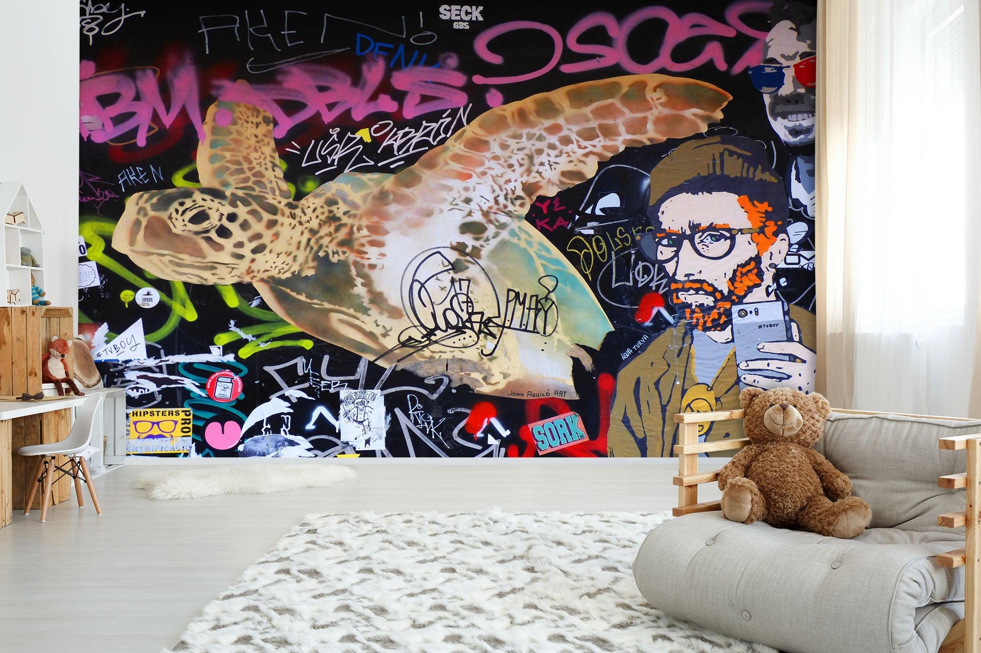 3D Sea Turtle Painter Graffiti Wall Mural Wallpaper 159 – Jessartdecoration