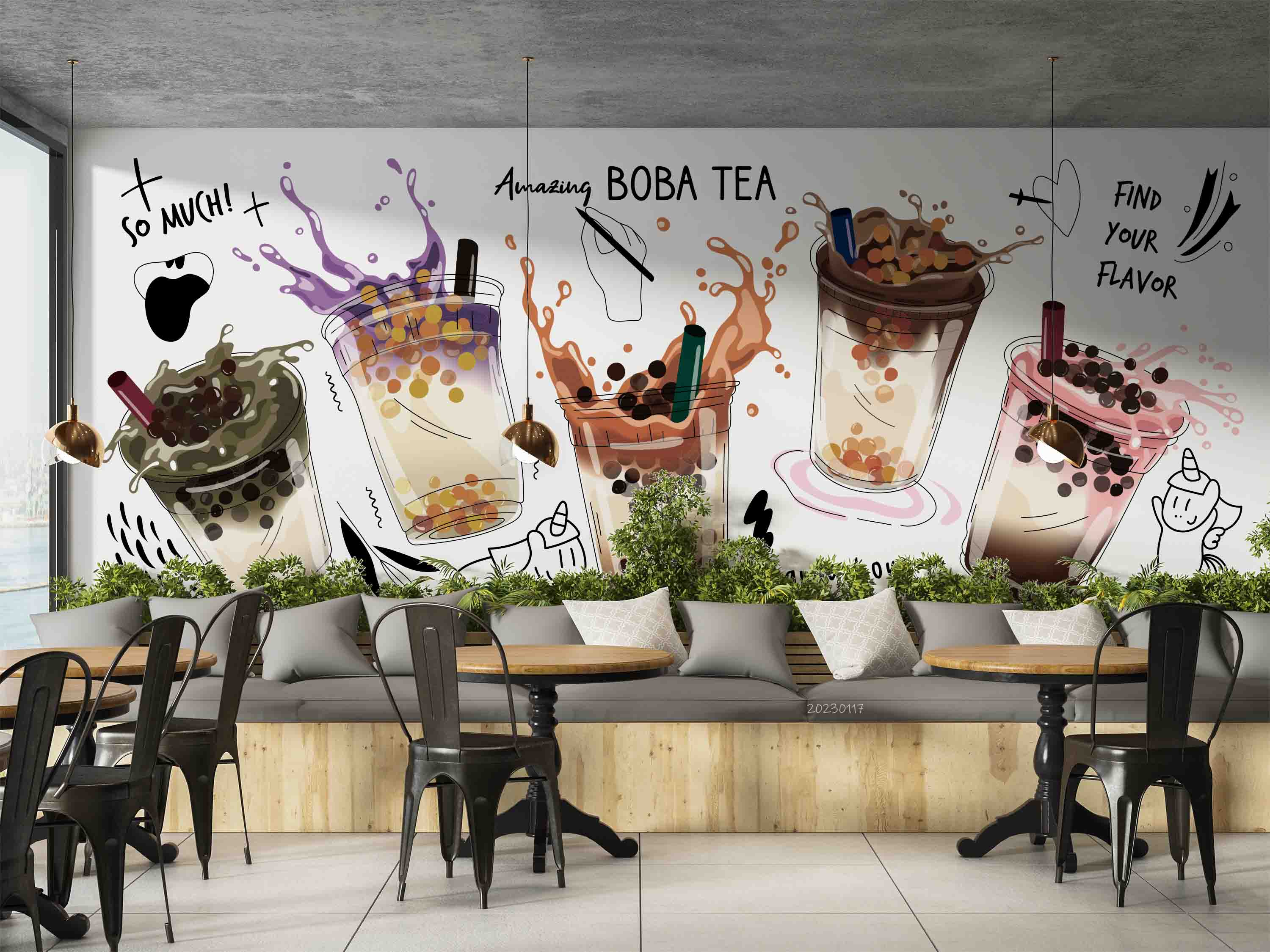 3D Hand Drawn Bubble Tea Pearl Tea Milk Tea Shop Wall Mural Wallpaper ...