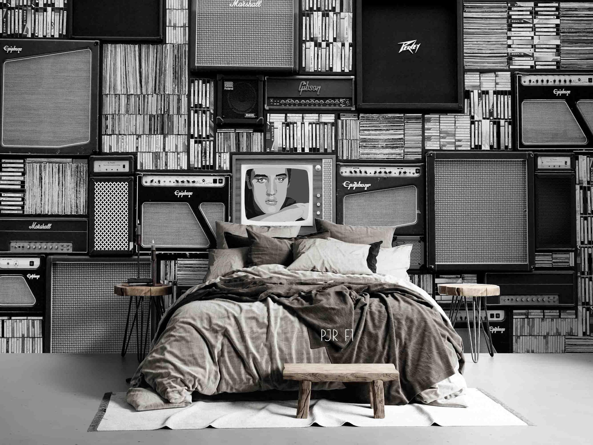 3D Vintage Gray Rock Star Bookshelf Wall Mural Wallpaper WJ 2025 ...