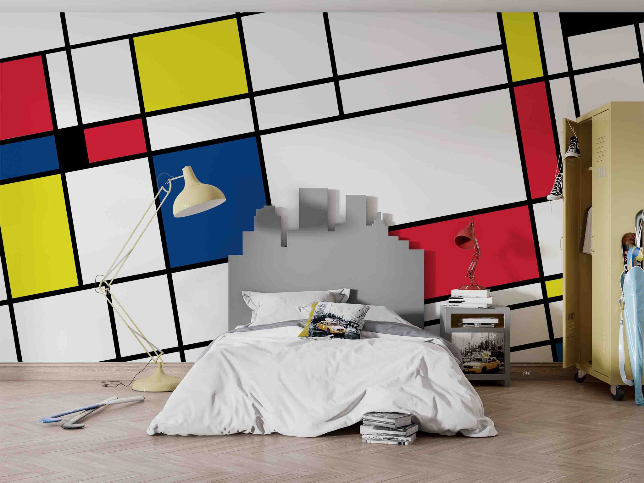 3D Modern Piet Mondrian Style Geometric Colorful Squares Wall Mural Wa ...