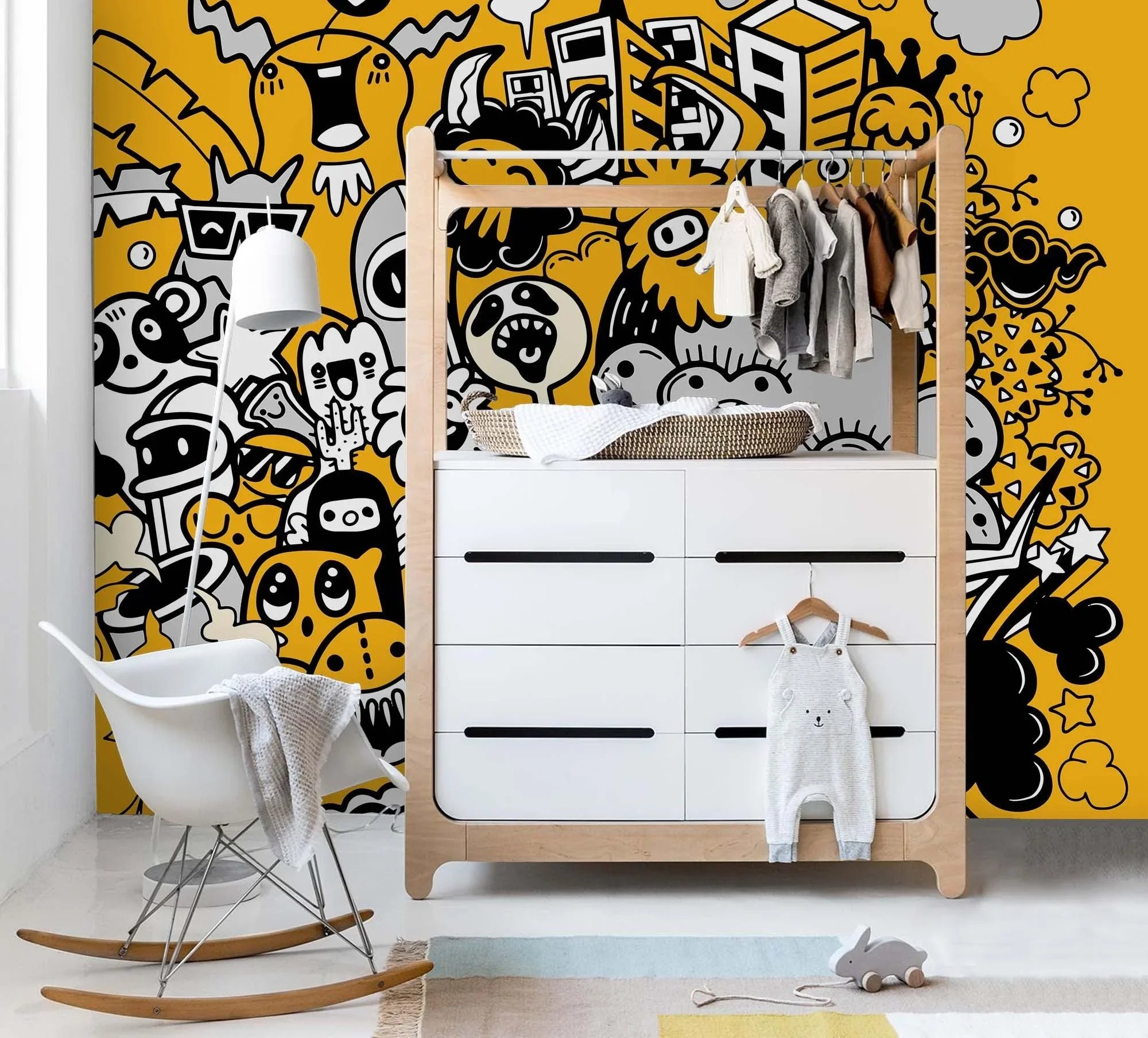 3D Yellow Cartoon Graffiti Wall Mural Wallpaper SF80 – Jessartdecoration