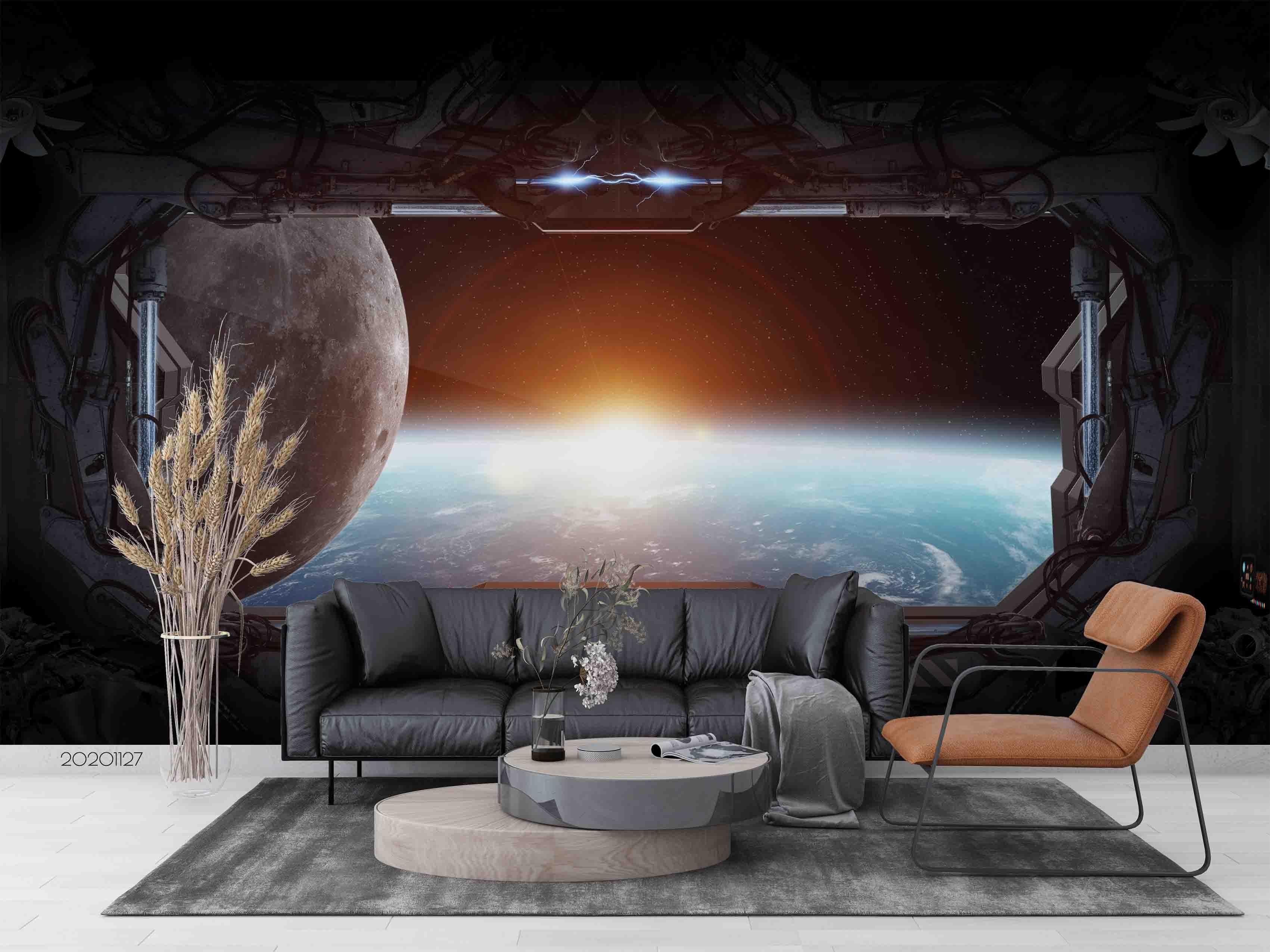 3D Space Probe Planet Earth Glowing Spaceship Interior Wall Mural Wall ...
