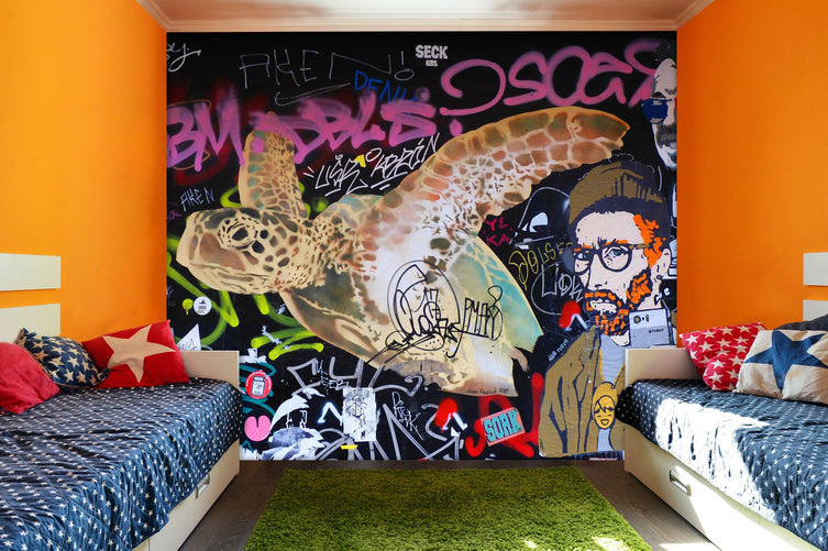 3D Sea Turtle Painter Graffiti Wall Mural Wallpaper 159 – Jessartdecoration