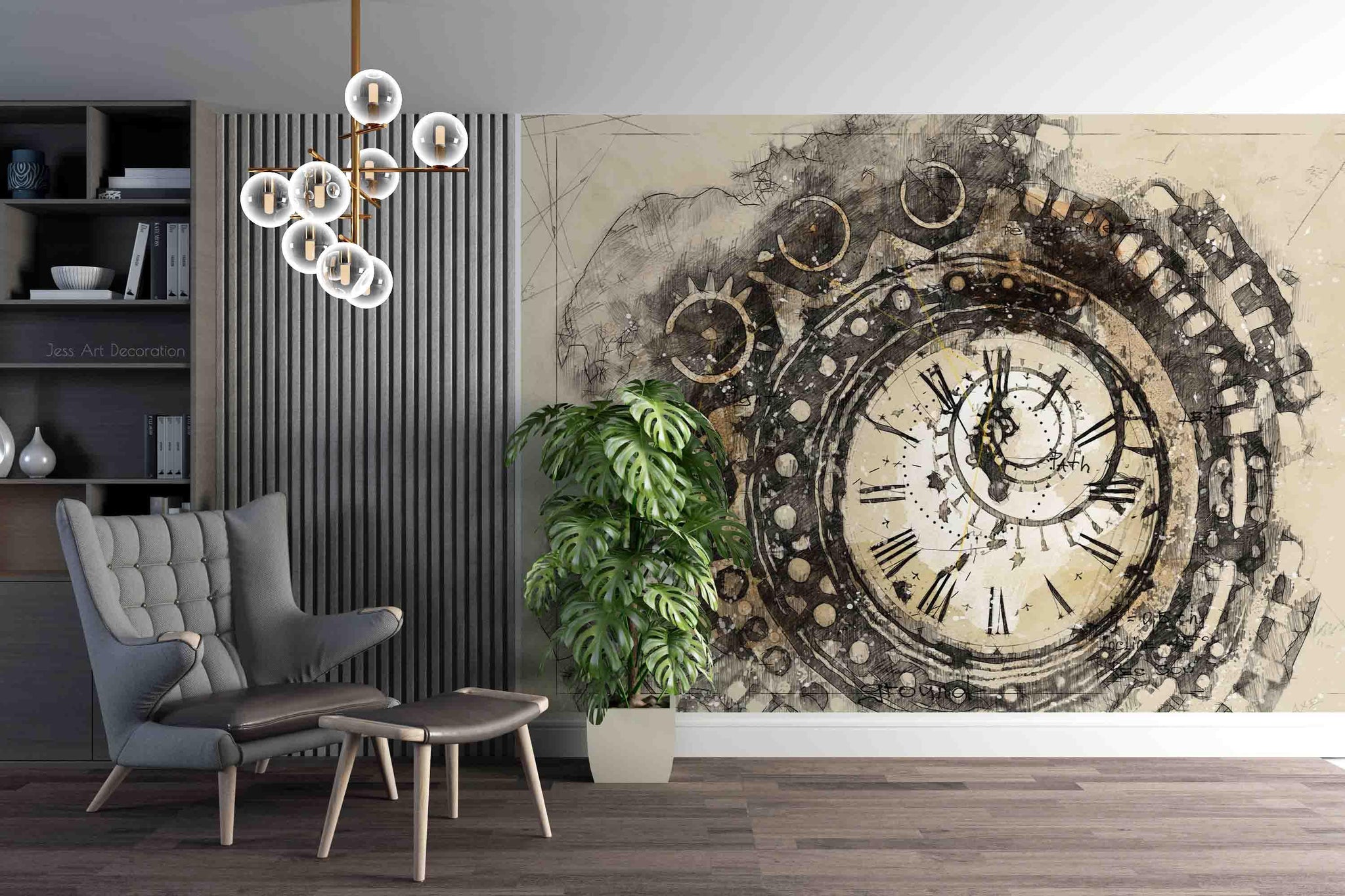 3D Hand Draw Retro Clock Wall Mural Wallpaper sww 155 – Jessartdecoration