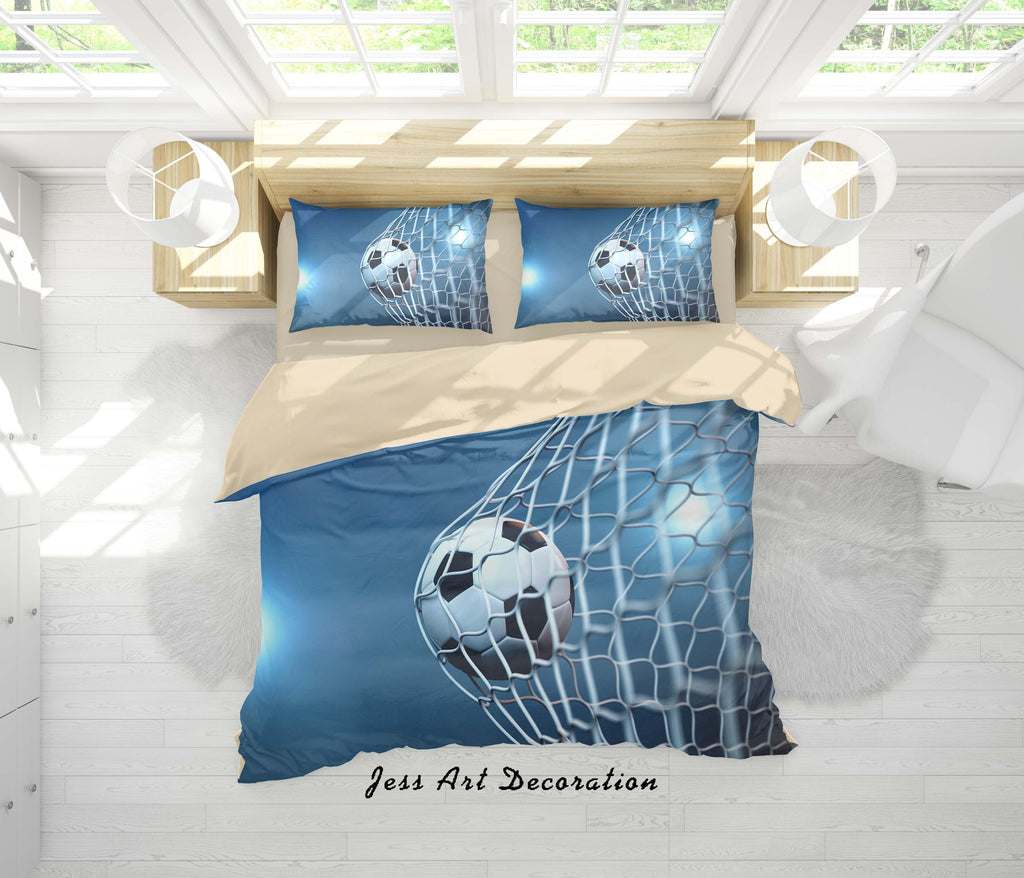 3D Blue Football Soccer Goal Quilt Cover Set Bedding Set Duvet Cover P ...