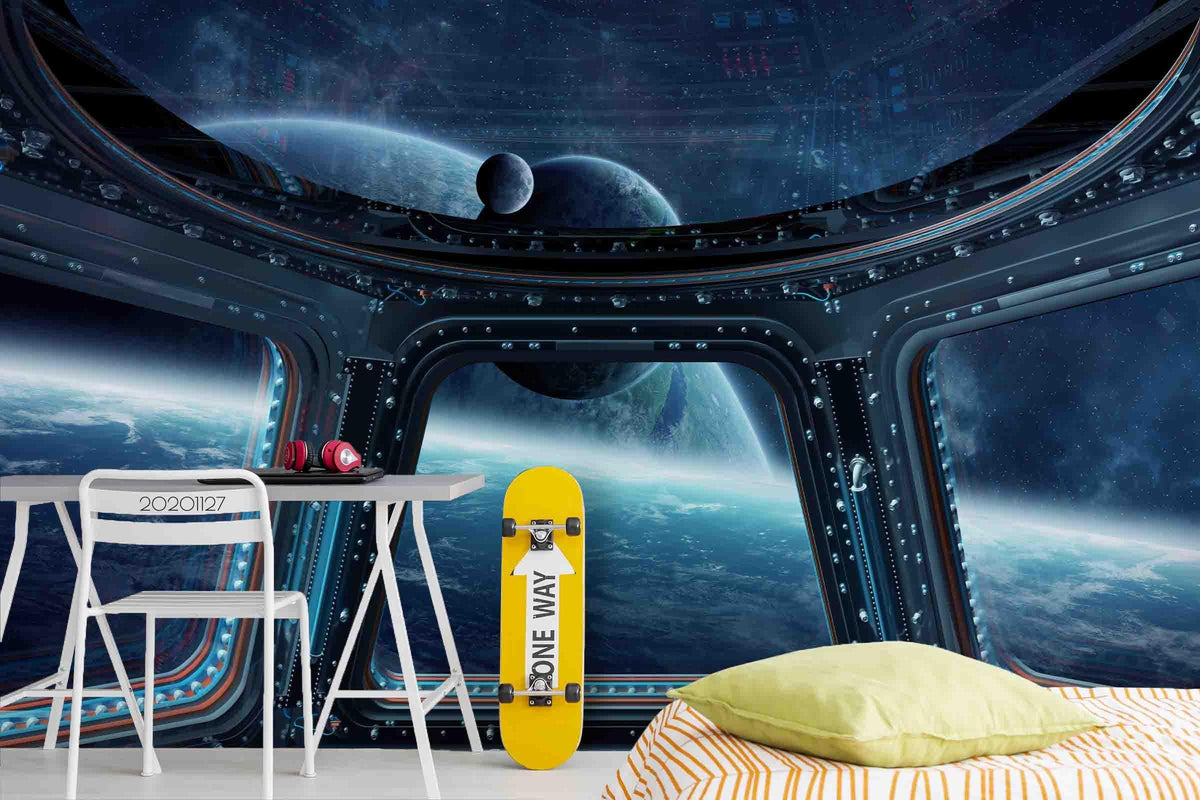 3D Space Probe Planet Earth Spaceship Interior Wall Mural Wallpaper LXL ...