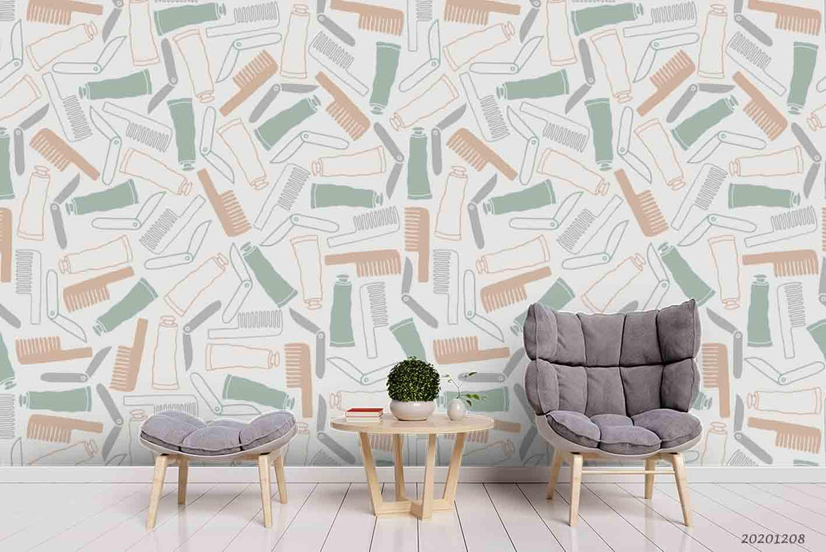 3D Hand Drawn Toothpaste Toothbrush Pattern Wall Mural Wallpaper LXL ...