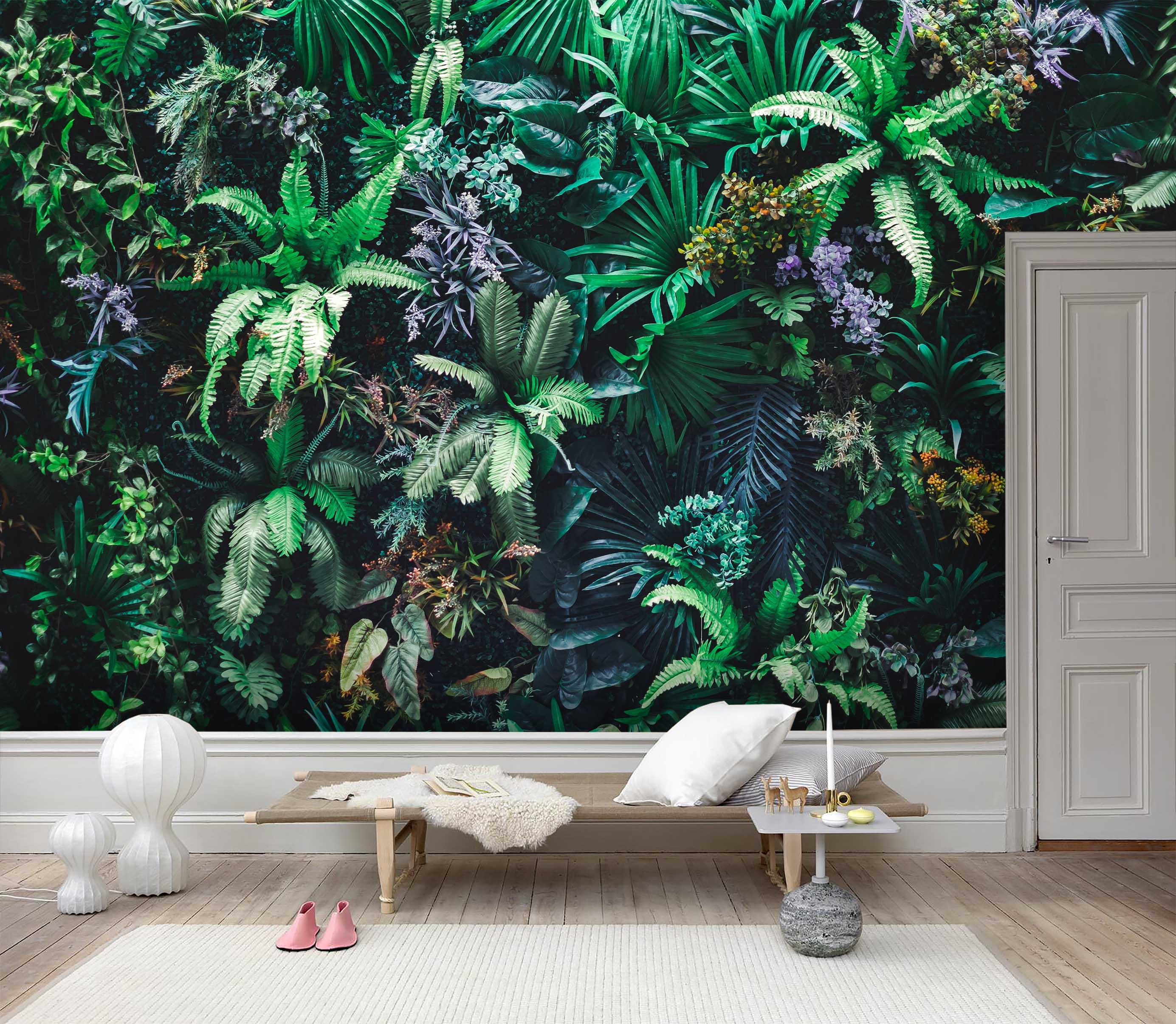 3D Leaves Green Tropical Plants Wall Mural Wallpaper 38 | Jessartdecoration