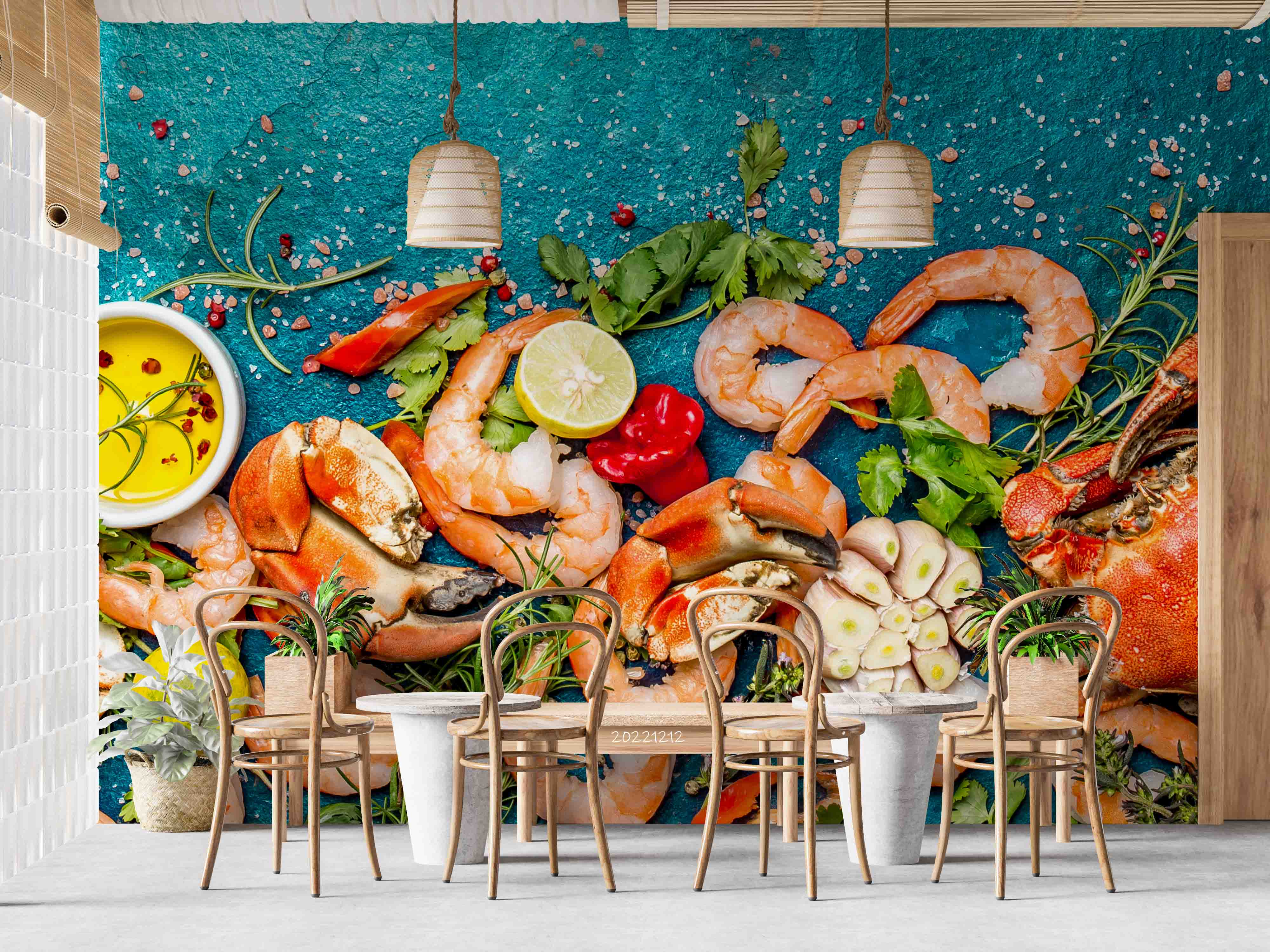 3D Fresh Raw Seafood Shrimp Crab Herb Spice Wall Mural Wallpaper GD 17 ...