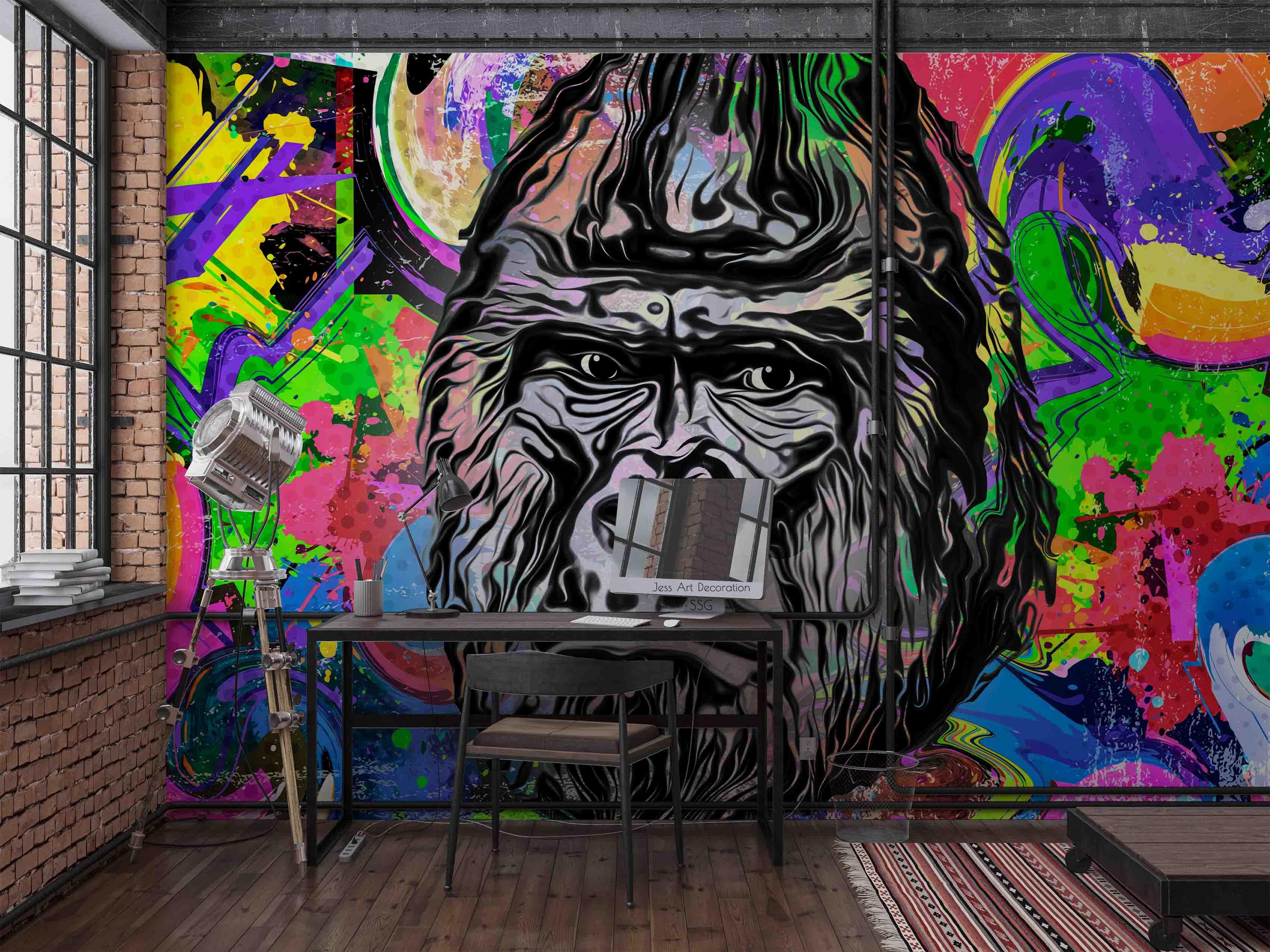 3D Gorilla Graffiti Wall Mural Wallpaper sww 7 – Jessartdecoration