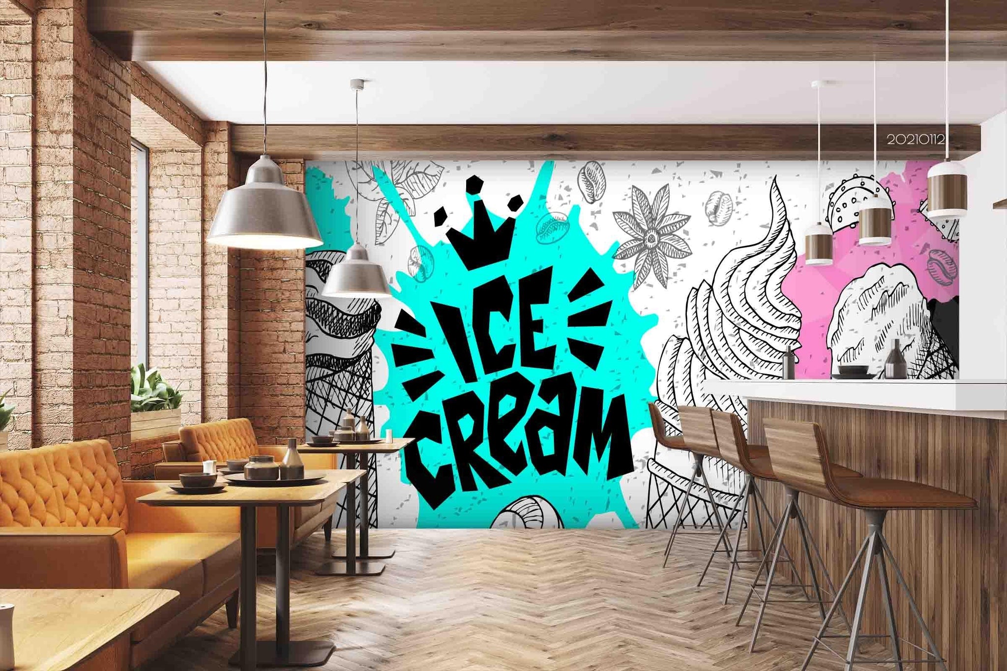 3D Ice Cream Cold Drink Shop Background Wall Mural Wallpaper LQH 13 ...