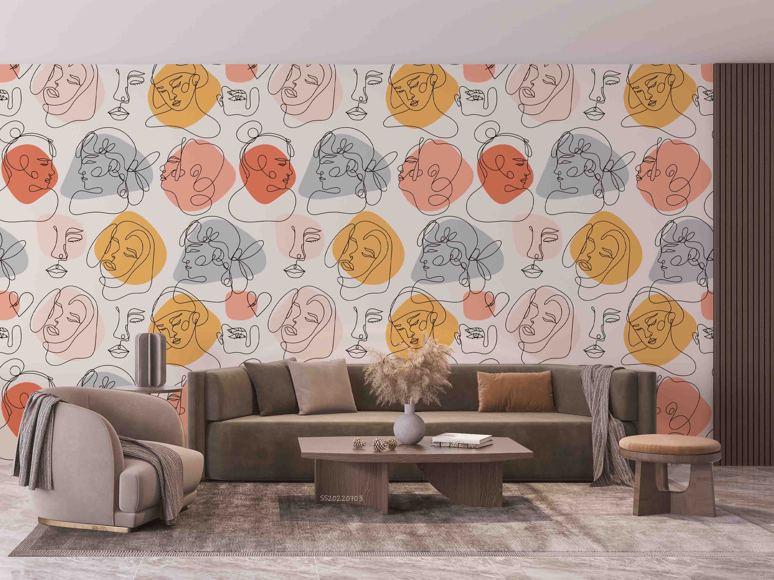 3D Beautiful Women Face Line Art Wall Mural Wallpaper GD 1066 ...