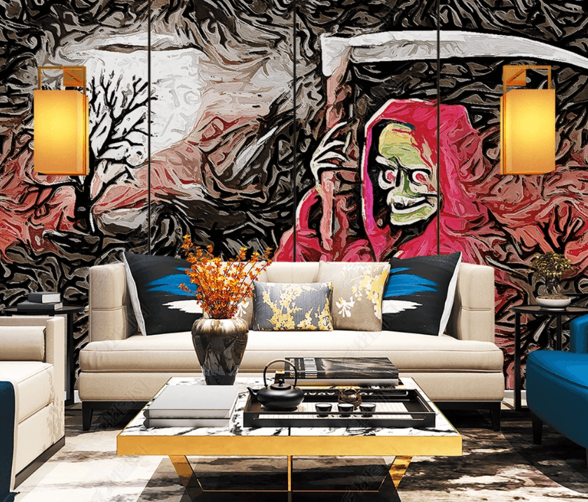 3D Hand Drawn Grim Reaper Oil Painting Wall Mural Wallpaper LQH 85 ...
