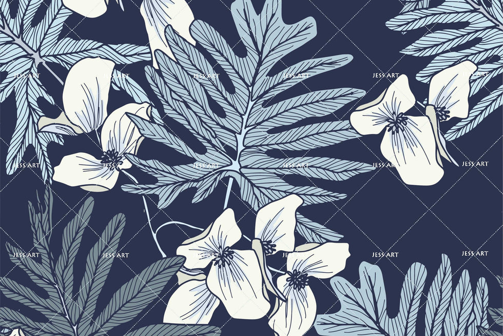 3D Blue Leaves Wall Mural Wallpaper 119 – Jessartdecoration