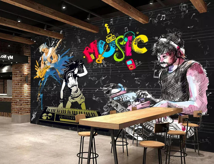 3D colorful graffiti characters music wall mural wallpaper 38 ...