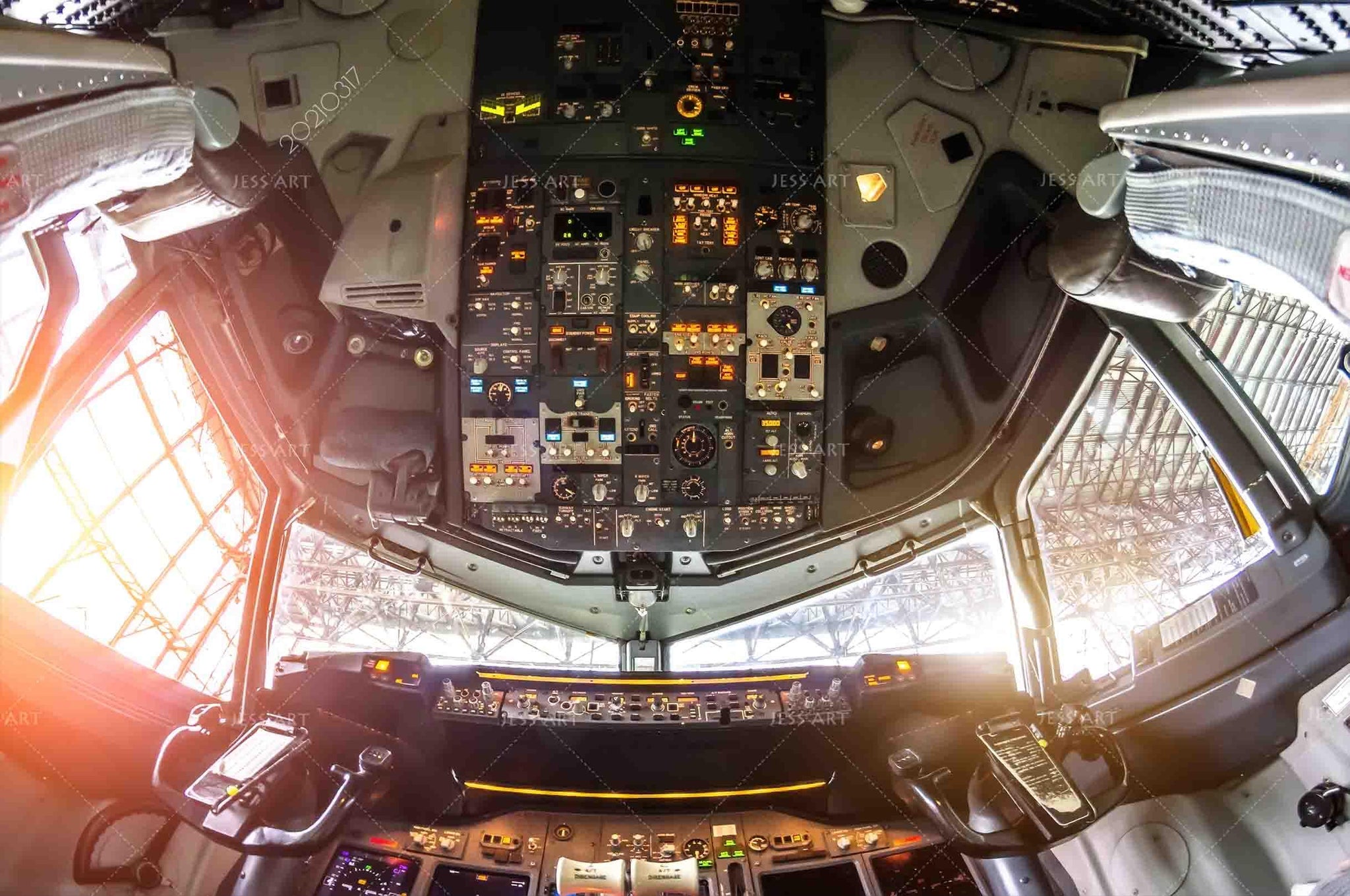 3D Aircraft Cockpit View Control Panel Wall Mural Wallpaper LQH 362 ...