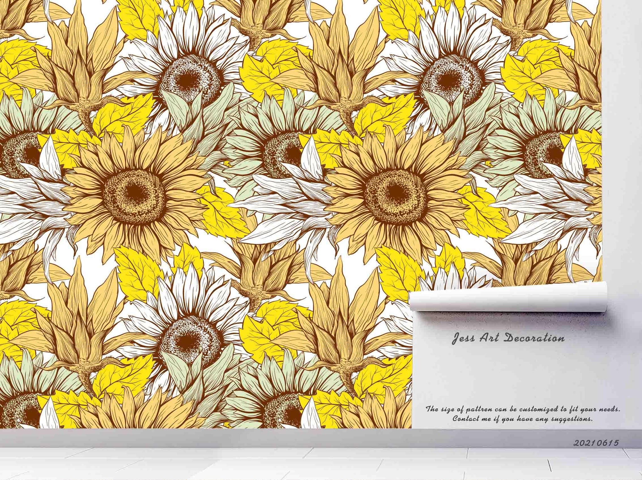 3D Sunflowers Pattern Seamless Wall Mural Wallpaper SWW2511 ...